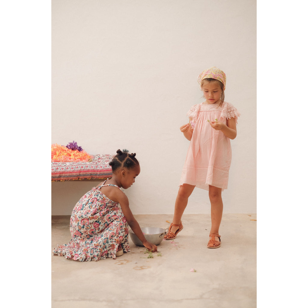 Marceline Dress | Cream Indian Flowers – Little Pinwheels